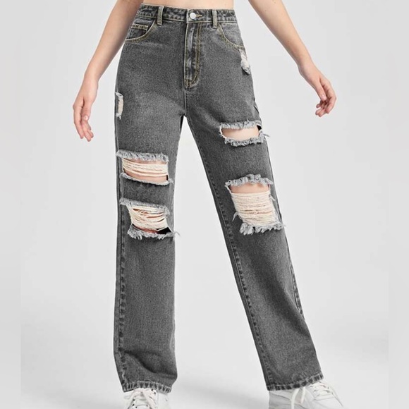 SHEIN | Bottoms | Shein Teen Girls High Waist Ripped Straight Leg Jeans | Poshmark